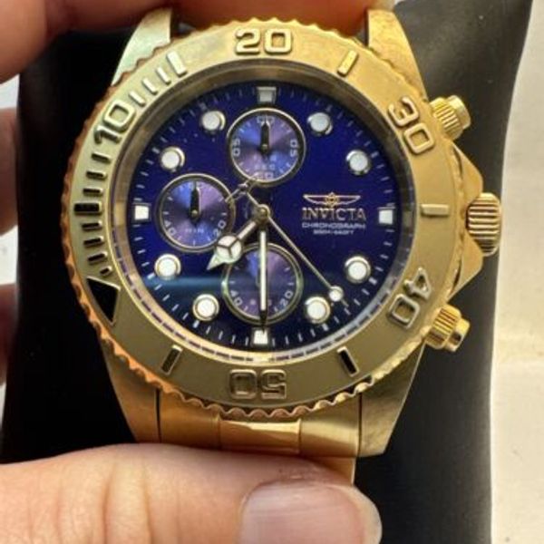 Invicta Men's Pro Driver Blue Dial Chronograph Quartz Gold Band Watch ...