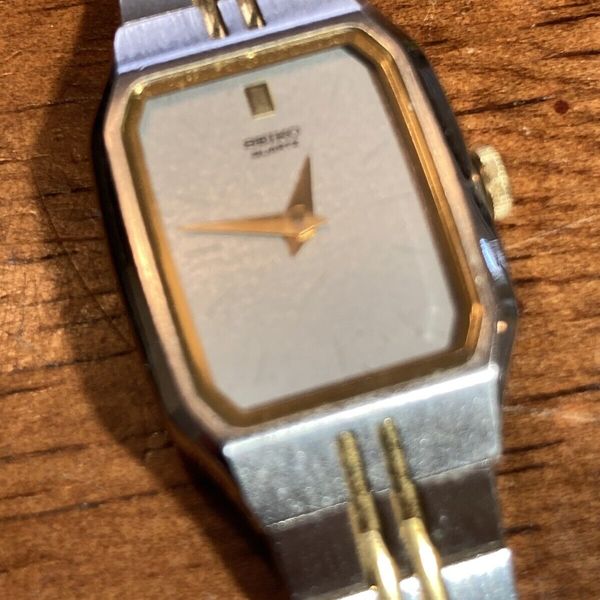 Elegant Seiko Womans Rectangle Two Tone Quartz Watch 2020-5209 Works w ...