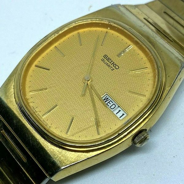 Vintage Seiko 6533-5029 Men Gold Tone Analog Quartz Watch Hour~Day Date ...