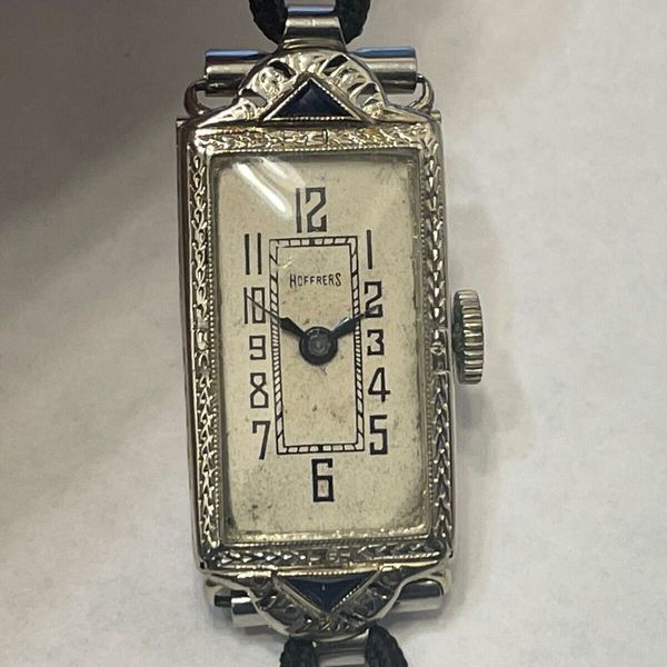 Vtg Women’s HOFFERS Manual Wind Watch 19K Solid Gold w/ Blue Sapphire ...