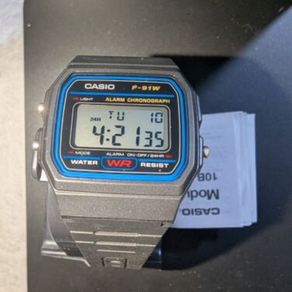 Casio F91W-1, 7 Year Battery Chronograph Watch, Black Resin Strap ...
