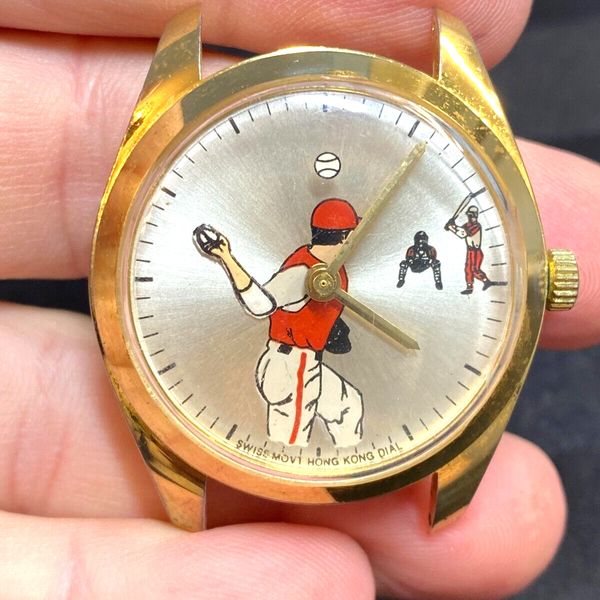 Vintage Oberon men watch swiss mechanical winding up baseball moving ...
