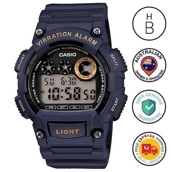 New Casio Illuminator Watch Vibration Alarm 10 Year Battery Navy Blue ...