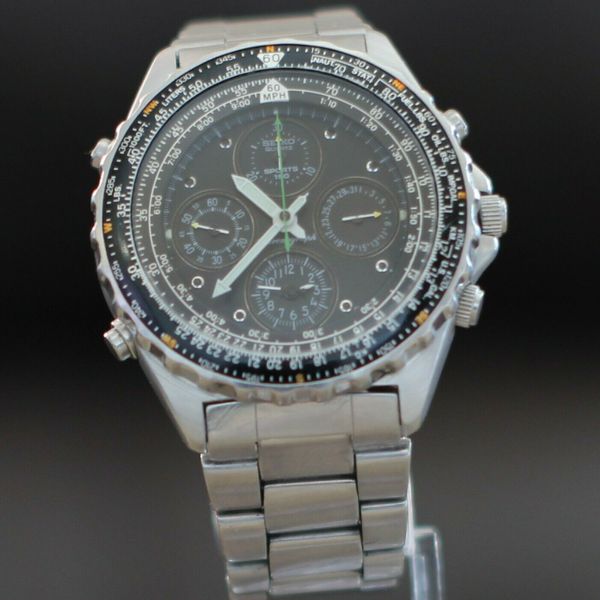 1991 SEIKO Flightmaster Vintage Chronograph 7T34-6A00 slide rules bezel ...