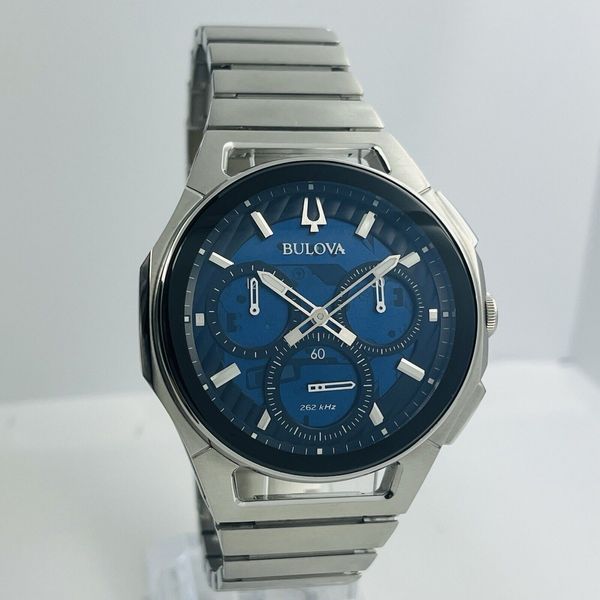 Bulova CURV Chronograph Men's Sapphire Crystal Blue Dial Steel Watch ...