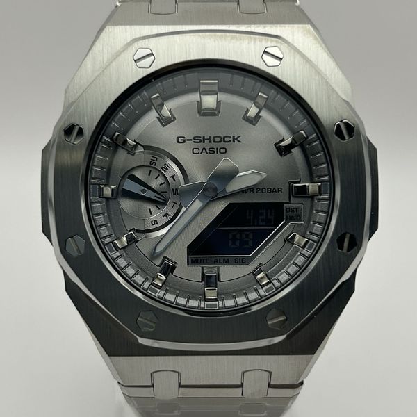 Custom Casio G Shock GA2100 Casioak Silver AP Royal Oak Mod Watch Steel ...