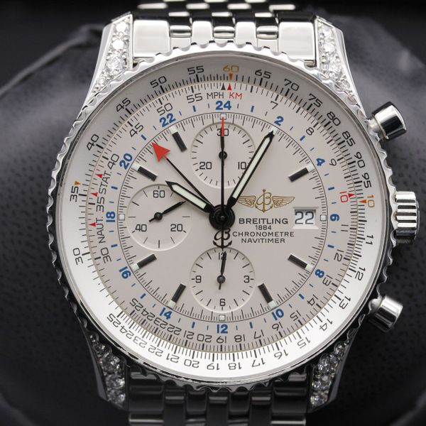 FSOT: Breitling Navitimer World GMT Custom Diamond Lugs - A24322 ...
