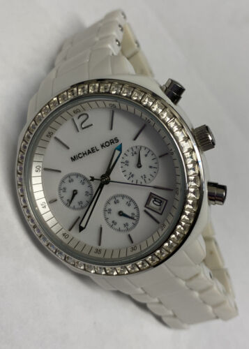 Michael Kors Runway White Mother of Pearl Dial Chrono Watch MK 5079 New Battery WatchCharts