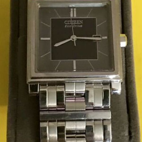 Citizen Eco-Drive Men’s Square Tank Watch W/Date. Stainless Steel ...