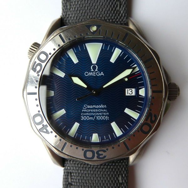 Omega Seamaster 300 Titanium Divers Wrist Watch Electric Blue Dial ...