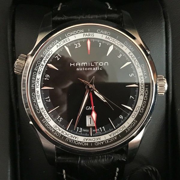 Hamilton Jazzmaster GMT World Timer Watch W/ Leather Strap/Box, Tags ...