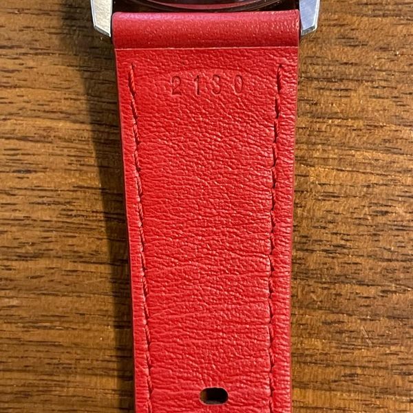 Movado ULtra Slim 41mm Red Dial Quartz Leather Strap Men's Wristwatch ...
