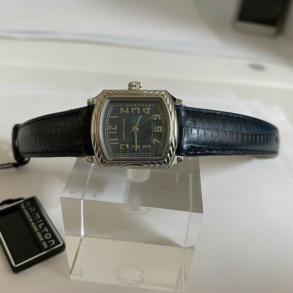 NOS Ladies Hamilton square blue dial watch 061112 From 1980s VERY RARE ...