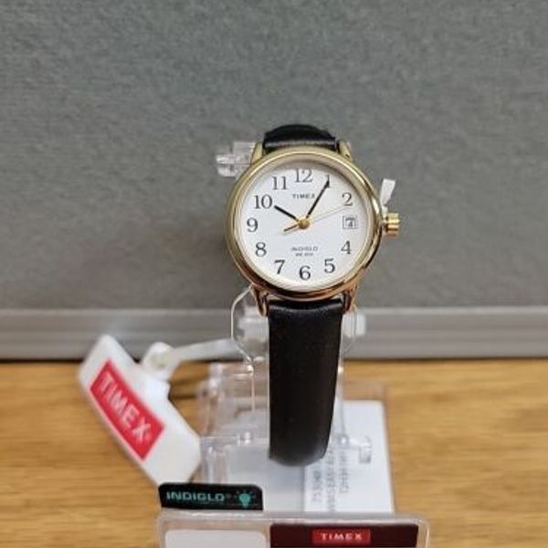 Timex T2H341, Easy Reader, Women's, Black Leather Strap Watch, Indiglo ...
