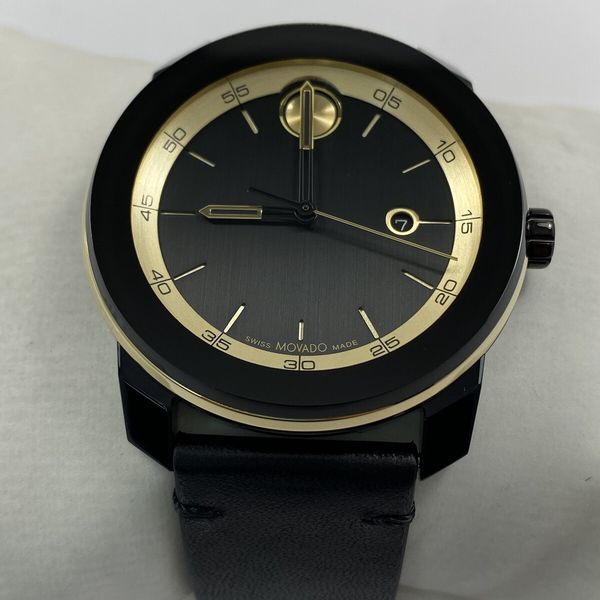 Movado Bold TR90 SWISS Quartz Black Dial Leather Strap Men's Watch ...