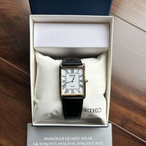 Seiko SUP880 Solar Quartz White Men's Tank Classic Dress Watch Roman V115-0BC0 | WatchCharts ...