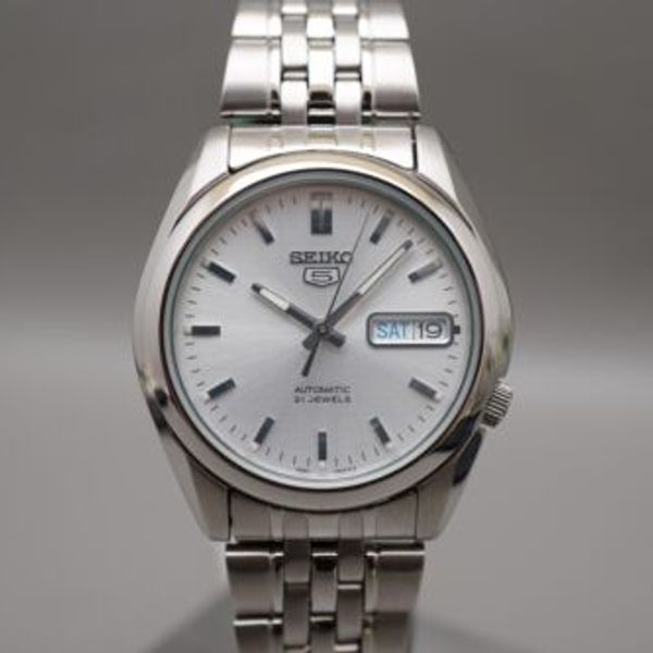 Seiko 5 SNK355K1 7S26 Silver 5 Motif Dial Automatic Watch | WatchCharts Marketplace