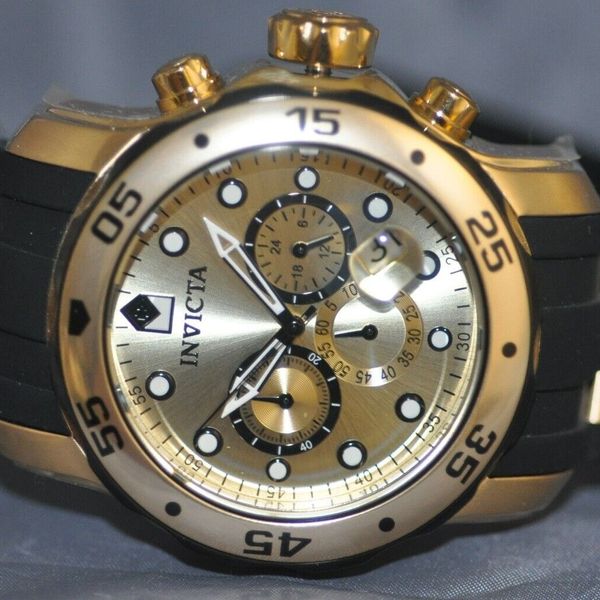 Invicta Men's Pro Diver Chronograph Gold Dial Black & Steel Rubber ...