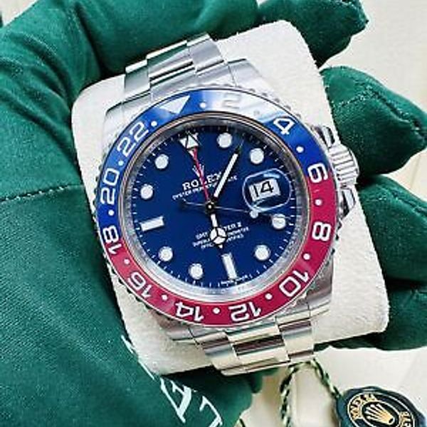 Rolex GMT Master II 40MM White Gold Oyster Bracelet Pepsi Blue Dial ...