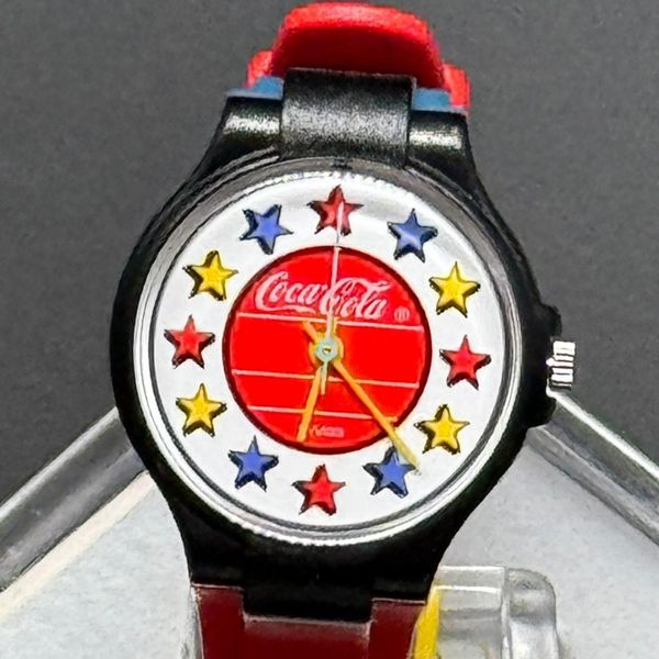 Coke Coca Cola Swiss Made Swatch Type Watch NOS Stars w/ Cube ...