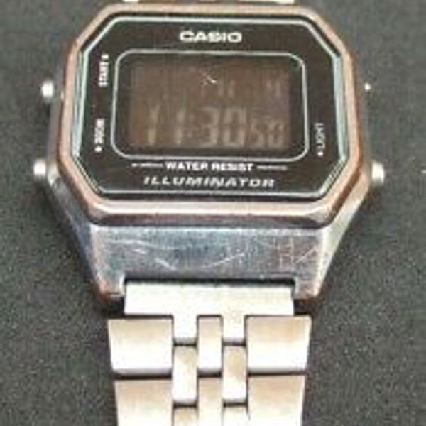 Casio Watch 3284 LA680WE Silver Bracelet Digital Black Face Good ...
