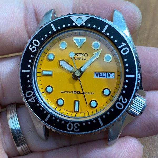 vintage Seiko Skin Diver 150m Quartz 6458-600A Banana Yellow Dial Day ...