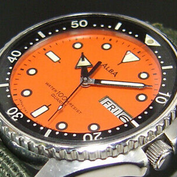 Working Seiko Alba Diver 100M Quartz 1984 Vintage Mens Watch Y143-600A ...