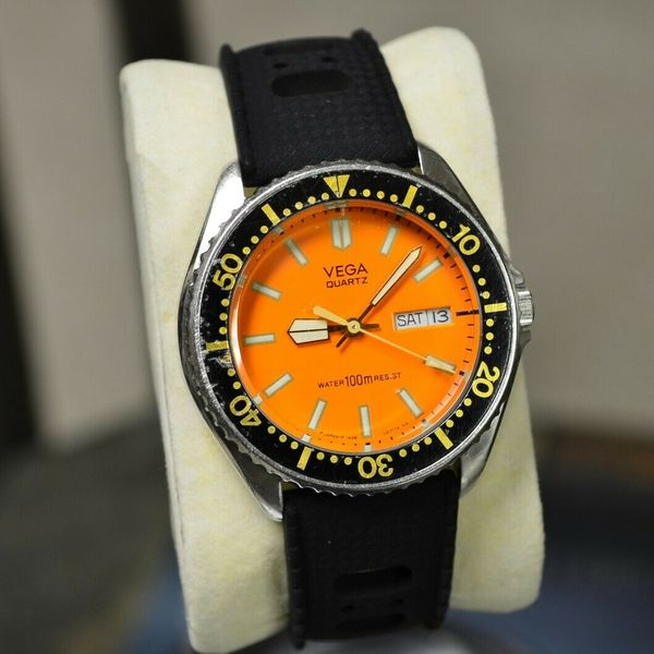 CITIZEN VEGA ORANGE DIVER 100M QUARTZ DIVE WATCH VINTAGE JAPAN ADEC ...