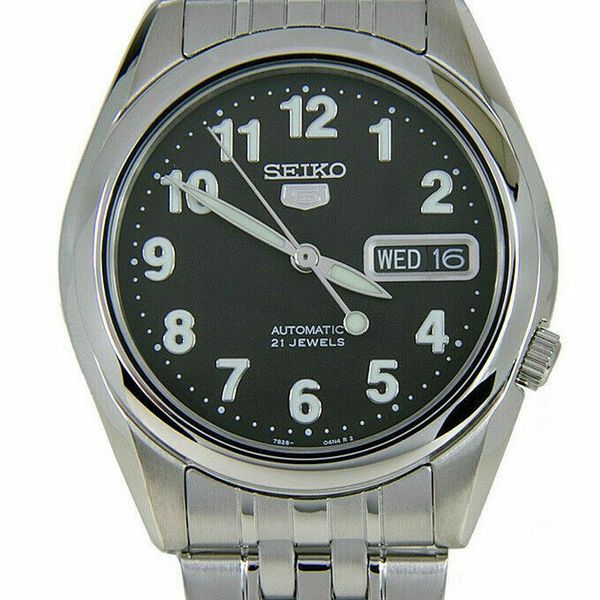 Seiko 5 SNK381 Men's Black Luminous Numbers Day Date Automatic Watch ...