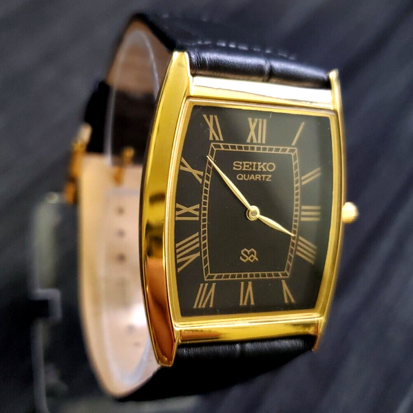 Vintage Style Tank Men's Classic Slim Seiko Barrel Gold Black Watch ð ...
