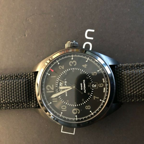 Hamilton Khaki Field Day Date Auto Black Dial Canvas Band Men's Watch ...