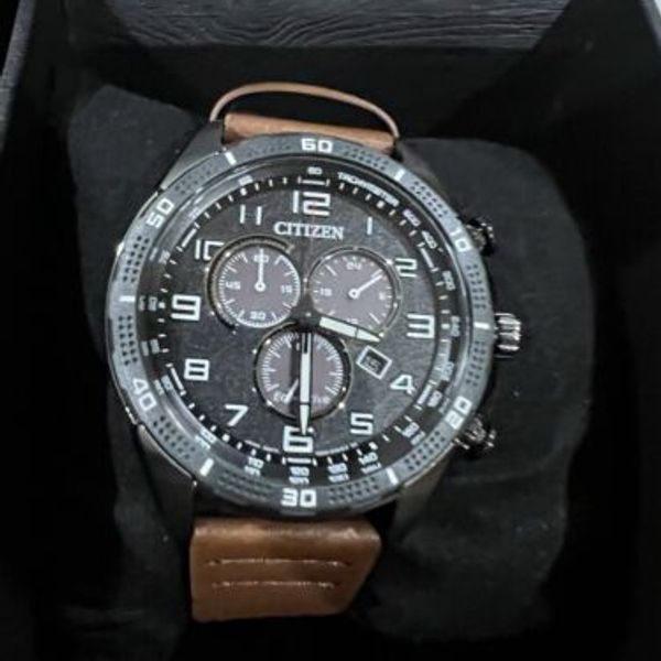 Citizen Men's Watch AT2447-01E Eco-Drive Chronograph Black Dial Brown ...
