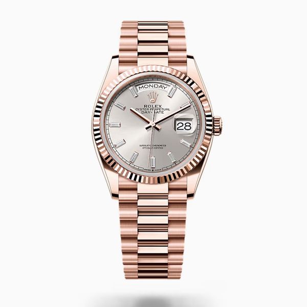 March 2025 Rolex Day-Date 128235A 128235 Silver with Diamonds Rose Gold ...