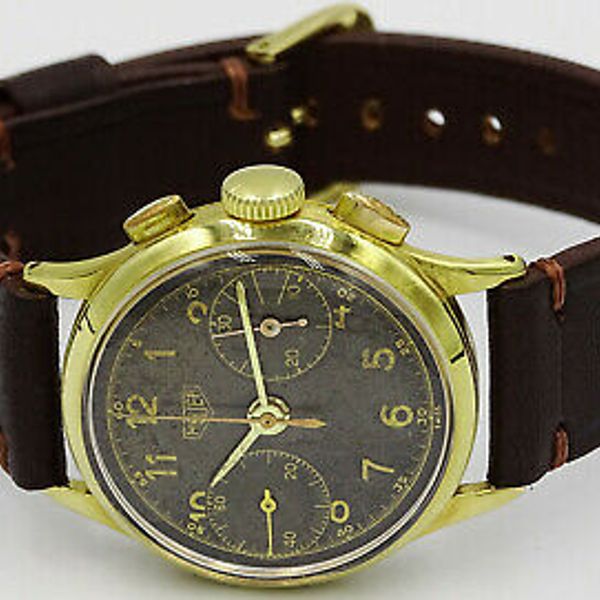 Vintage solid 18K gold military Heuer Chronograph cal.Landeron 13 black ...