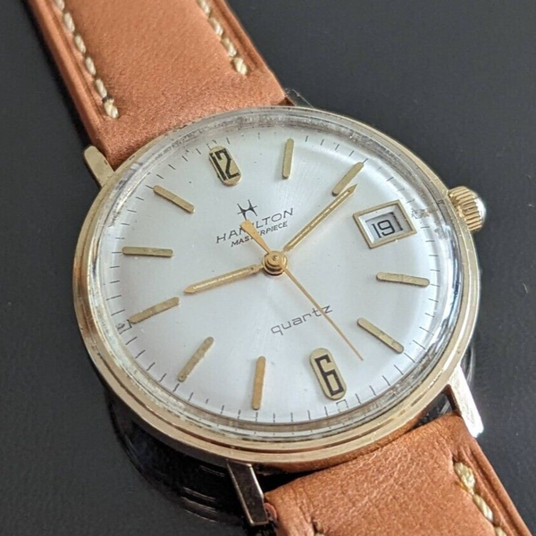 Hamilton Masterpiece Watch 14K Solid Gold Quartz 34mm Date Analog ...