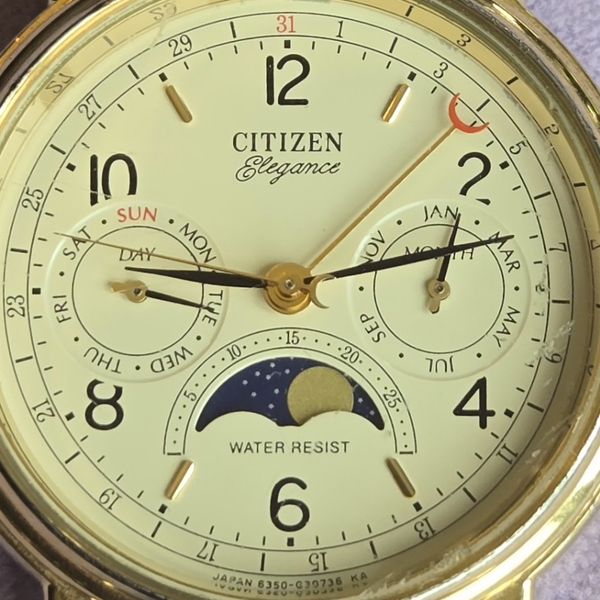 Rare Vintage 80s Citizen Elegance 6350-G30241K Triple Calendar Moon ...
