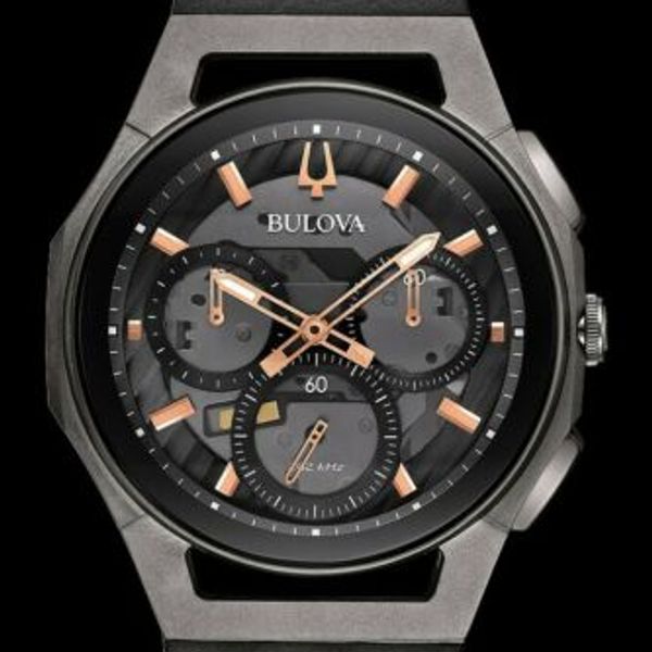 Bulova Curv Chronograph Dark Gray Dial Black Rubber Strap Men's Watch ...