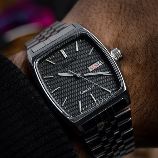 [wts] Vintage SEIKO Chronos Tonneau Case - Black Weave Textured Dial ...