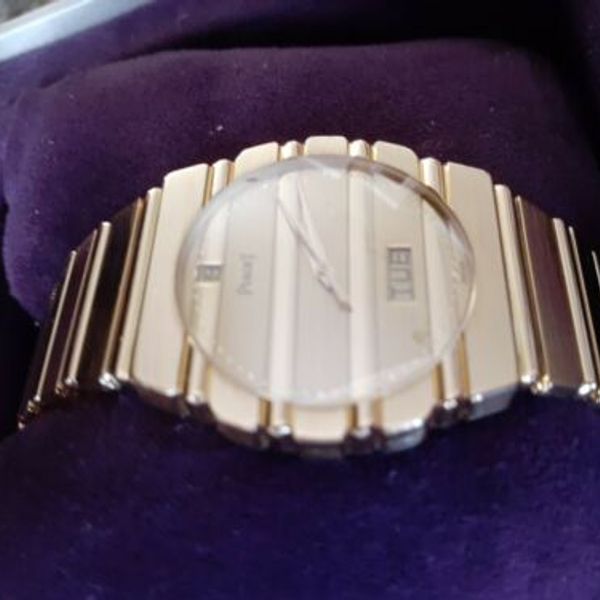 PIAGET POLO 30mm day/date face mens quartz watch yellow GOLD 18KT ...