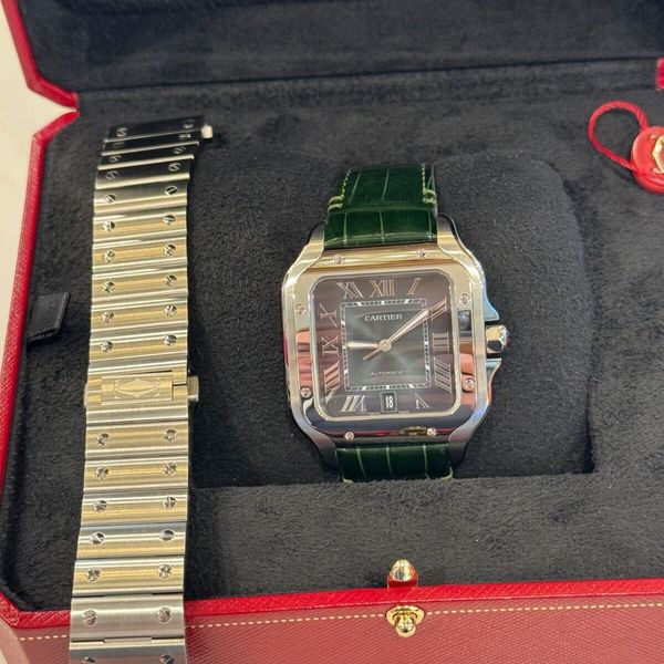 Cartier Santos men large model with green face and interchange strap ...