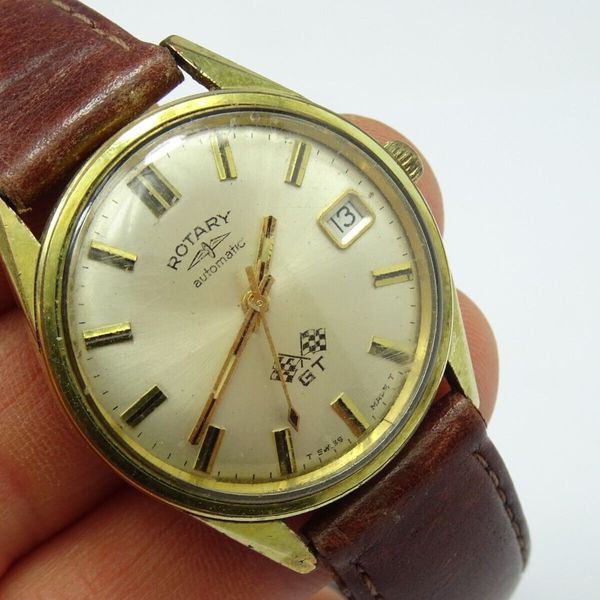 ROTARY GT Men's Vintage Automatic Brown Leather Wristwatch WORKING ...