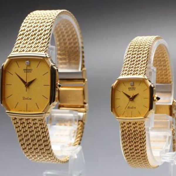 Pair [MINT] Vintage Seiko Dolce 7731-5000 1221-5080 Gold Diamond Quartz Watch | WatchCharts ...
