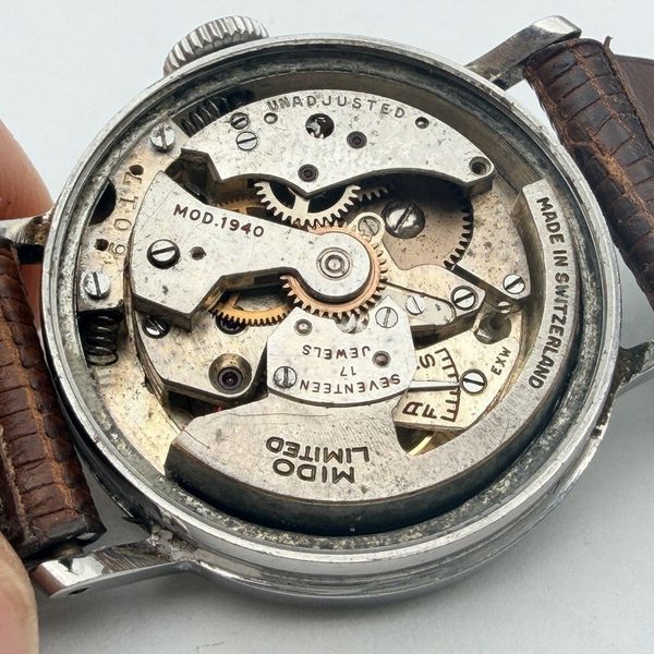 RARE MIDO 1940's WW2 MILITARY ORIGINAL DIAL AUTOMATIC STAINLESS CASE ...