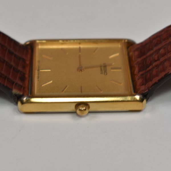 Vintage Seiko 5y30 5069 25mm Quartz Tank Watch Gold Tone Dial Leather ...