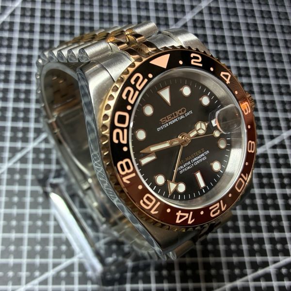 Seiko Mod Root Beer GMT Automatic Watch NH34 Exhibition Caseback ...