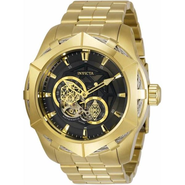 Invicta Watch Men Automatic Bolt Black and Gold Dial Yg Steel Bracelet ...