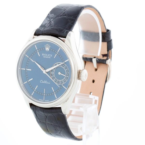 Rolex 50519 Cellini Blue Dial White Gold Auto Mens Dress Watch With ...