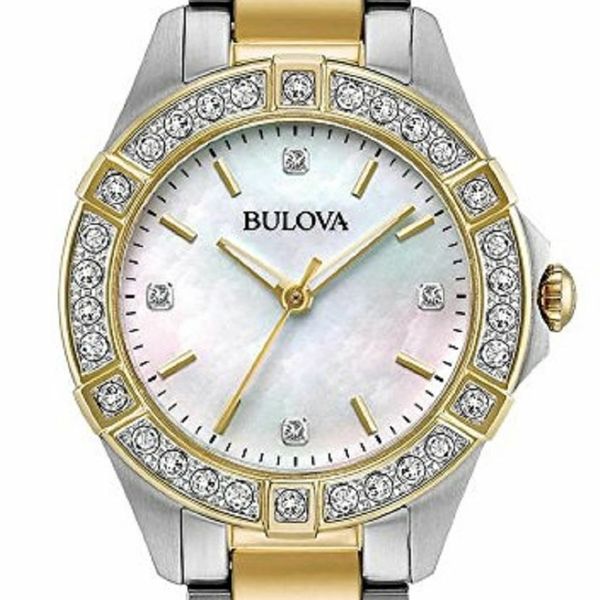 New Bulova 98R236 Women's Two Tone Stainless Steel MOP Dial Diamond ...
