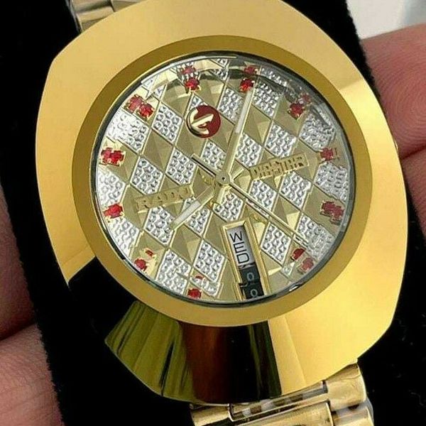 Vintage Rado Diastar Automatic 36 MM Gold Plated Red Stone Men's Wrist ...