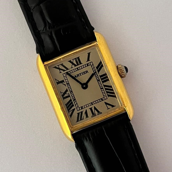 70's Men's Cartier Tank Roman Dial Manual Wind 18K Gold Electroplated ...